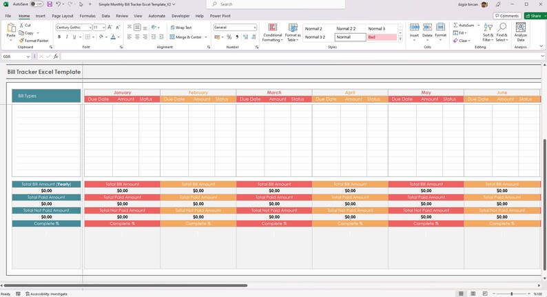 Simple Monthly Bill Tracker Excel Template, Bill Payment Tracker Excel ...