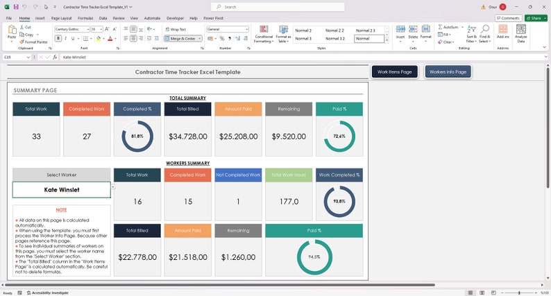 Contractor Time Tracker Excel Template: Project Management Spreadsheet ...