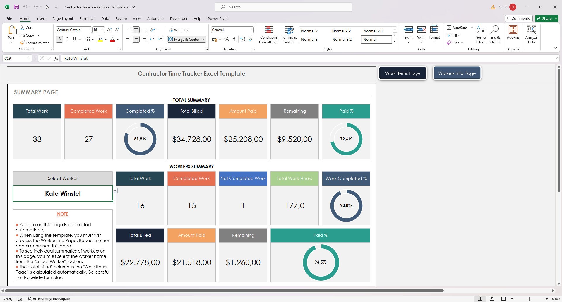 Contractor Time Tracker Excel Template: Project Management Spreadsheet ...