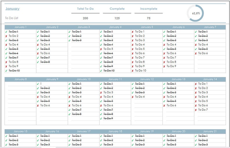 Monthly to Do List Excel Template, Monthly Checklist Excel Template, 12 ...