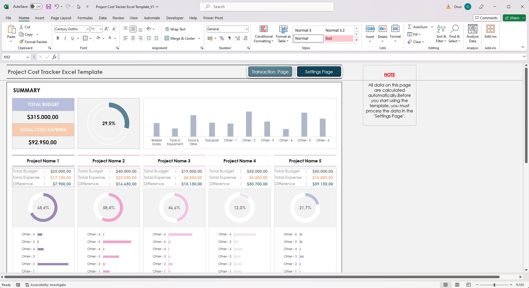 Project Cost Tracker Excel Template: Expense & Budget Management - Etsy