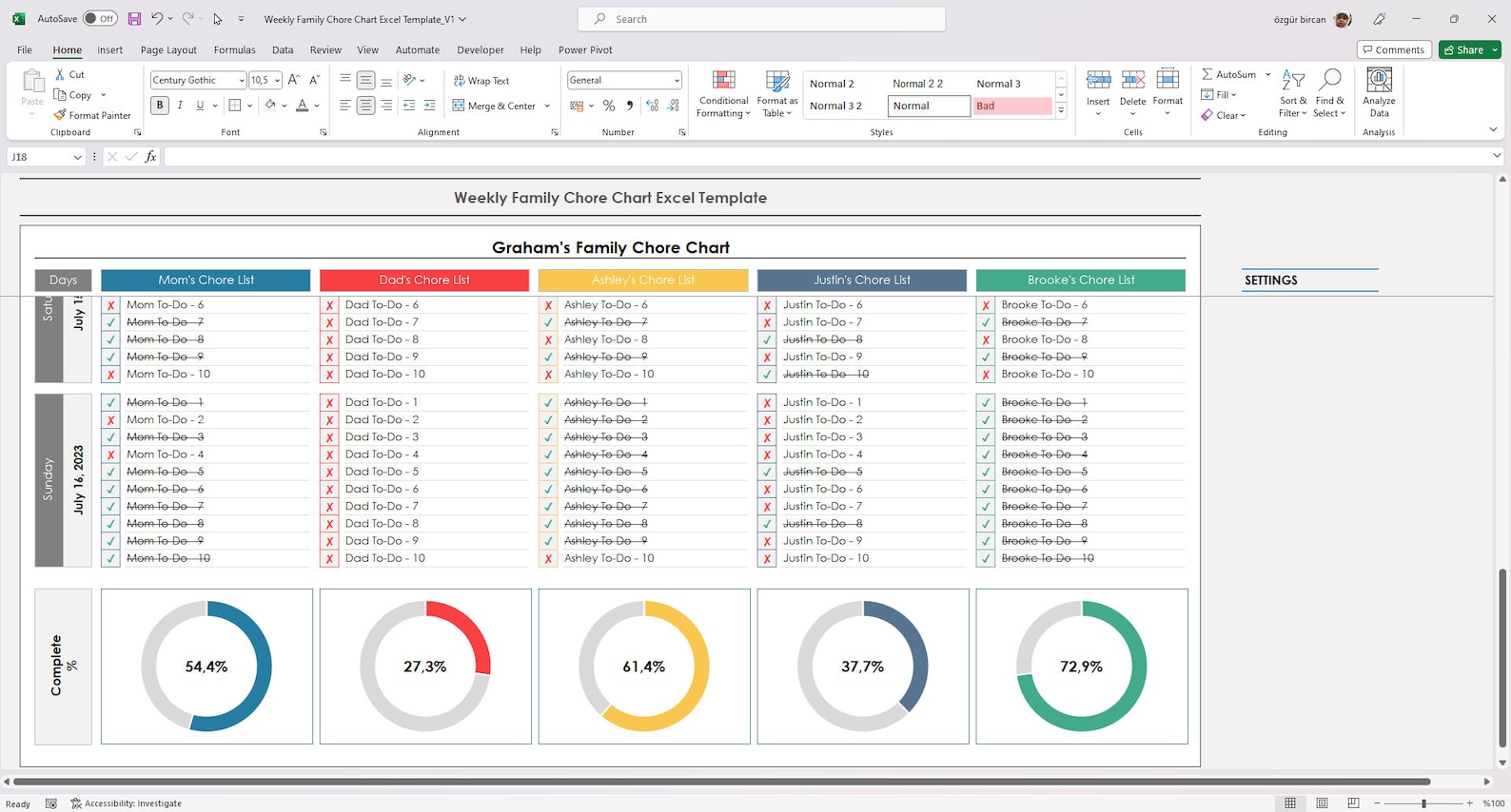 Weekly Family Chore Chart Excel Template, Weekly Family To-do List ...