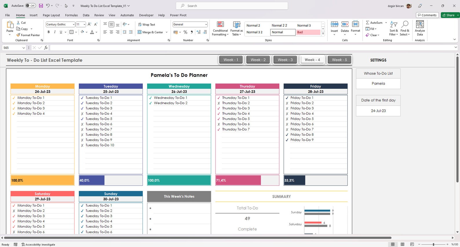 Weekly to Do List Excel Template, Weekly Planner Excel Template, Weekly ...