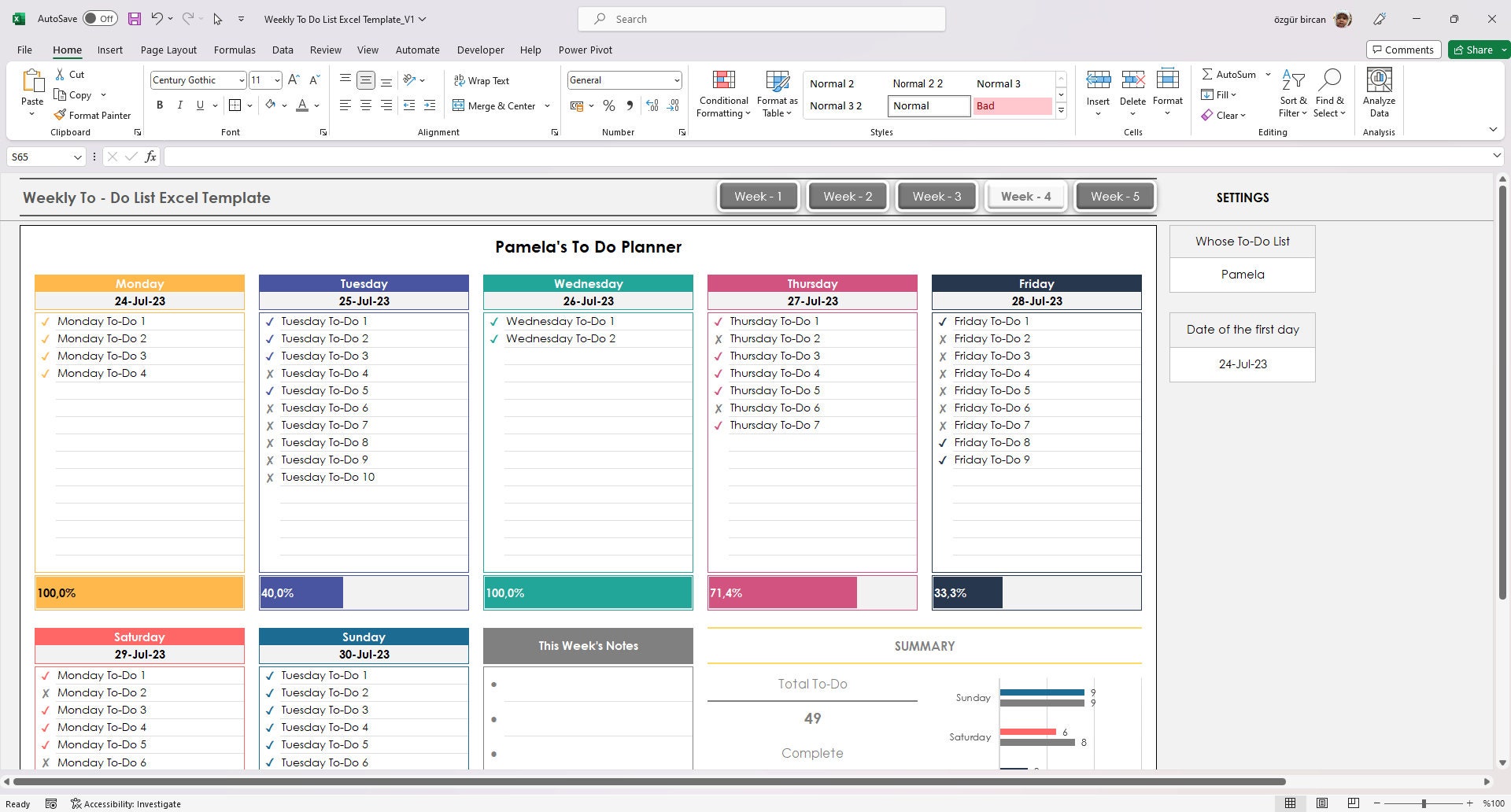 Weekly to Do List Excel Template, Weekly Planner Excel Template, Weekly ...