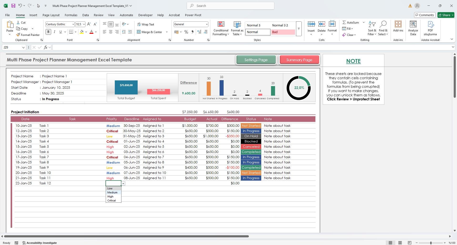 Multi Phase Project Planner Management Excel Template, Excel Project ...