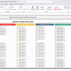 Weekly Family Chore Chart Excel Template, Weekly Family To-do List ...