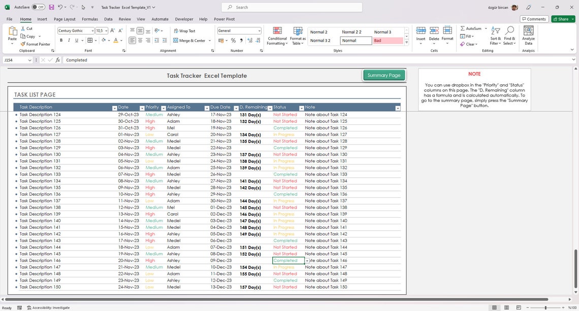 Task Tracker Excel Template, Task List Planner Excel Template, Excel ...