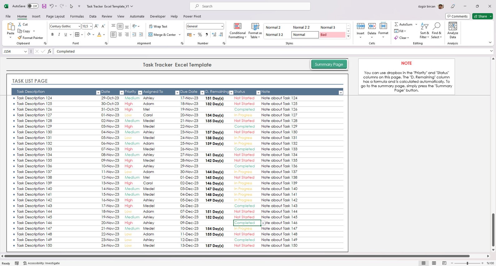 Task Tracker Excel Template, Task List Planner Excel Template, Excel ...