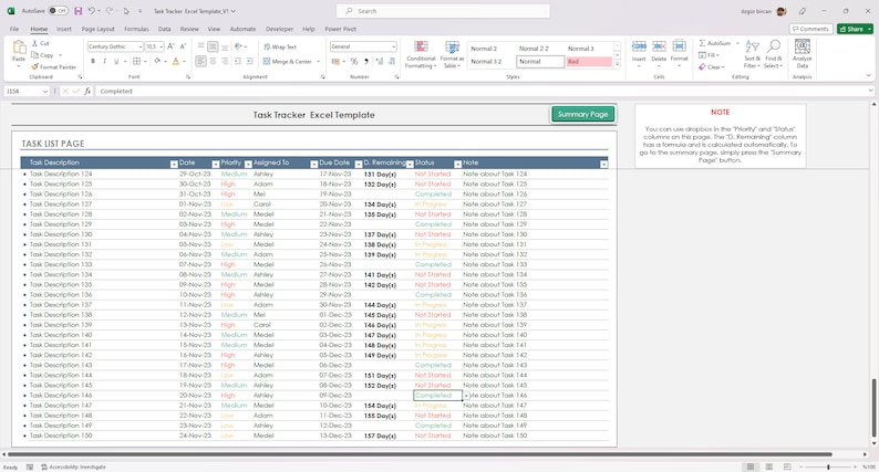 Task Tracker Excel Template, Task List Planner Excel Template, Excel ...