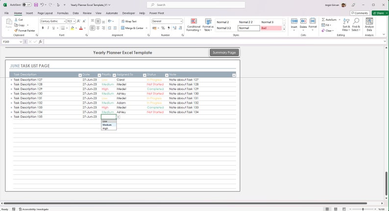 Yearly Planner Excel Template: 12-month Task Tracker (digital Download ...