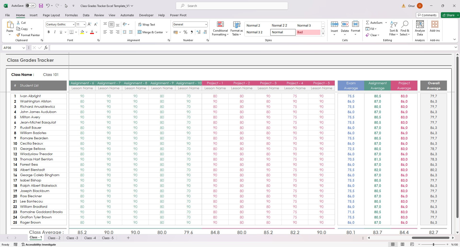 Class Grades Tracker Excel Template: Student Performance Planner - Etsy