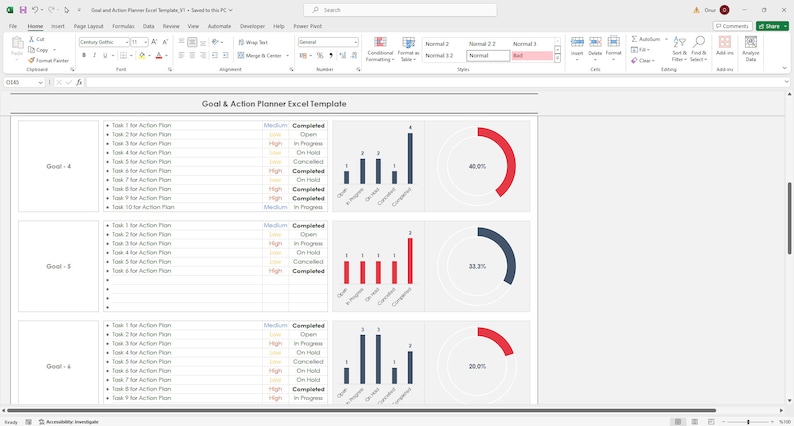 Goal and Action Planner Excel Template, Action Plan Spreadsheet, Excel ...
