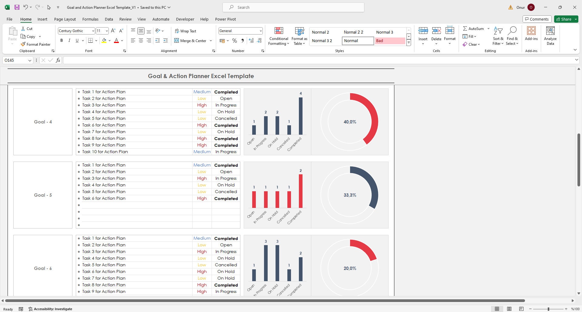 Goal and Action Planner Excel Template: Goal Achievement (digital ...