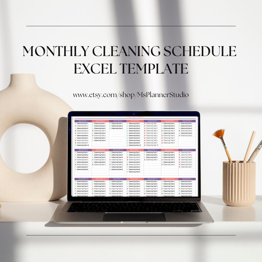 Monthly Cleaning Schedule Excel Template, One Year Cleaning Schedule ...