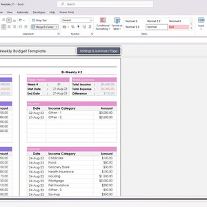 Bi-weekly Budget Excel Template, 2 Weeks Budget Excel Template, Bi ...