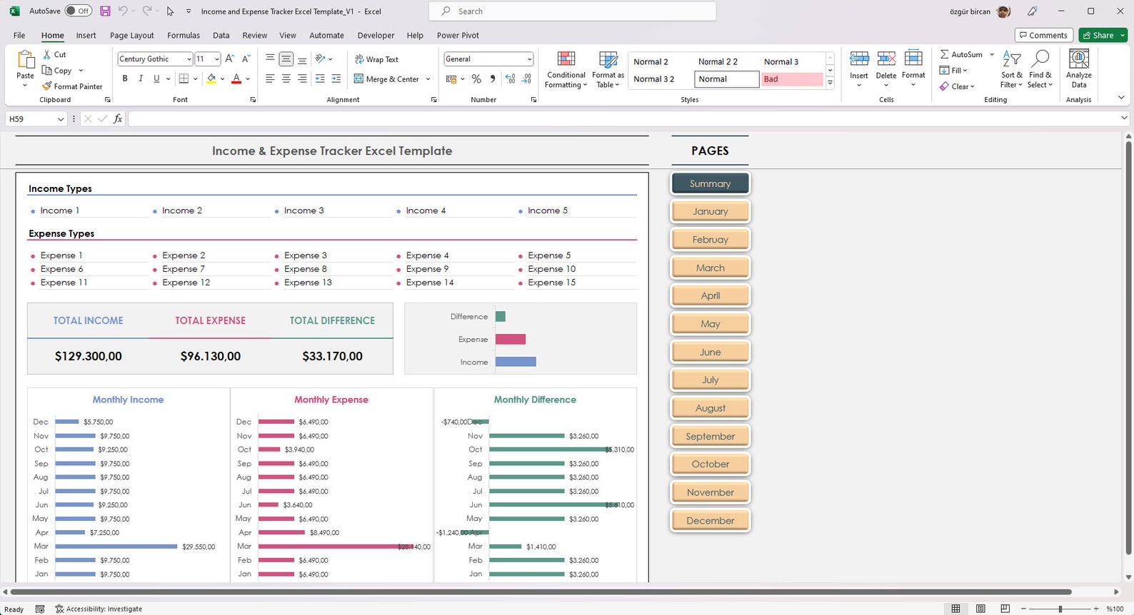 Income and Expense Tracker Excel Template, Business Bookkeeping Excel ...