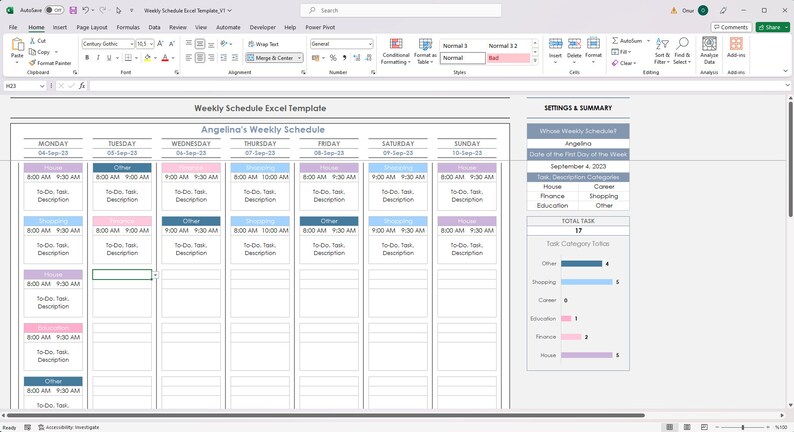 Weekly Schedule Excel Template, Weekly Personel Planner Excel Template ...