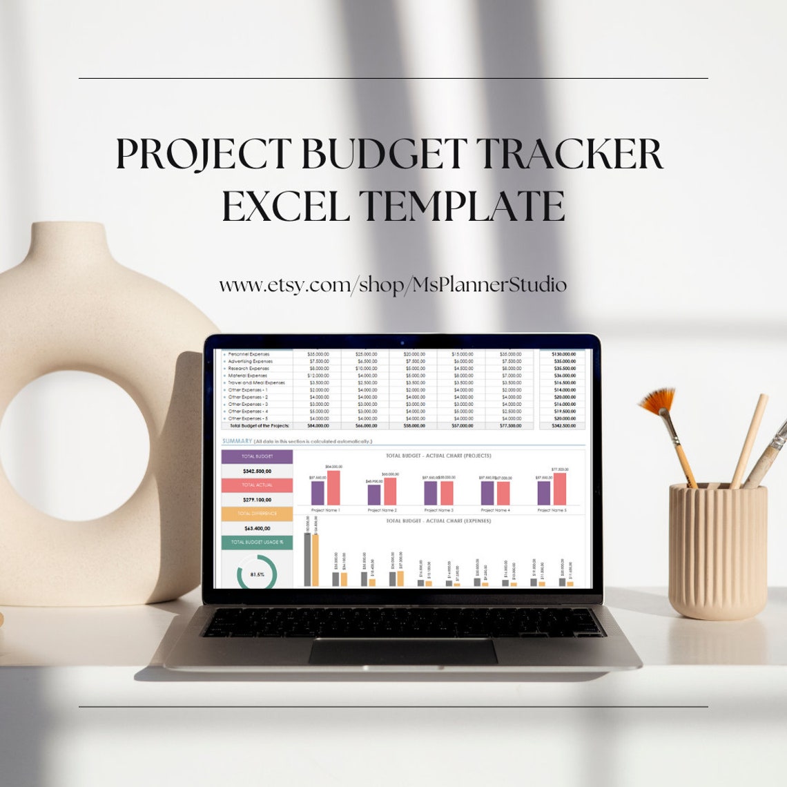 Project Budget Tracker Excel Template: Expense Management (digital ...