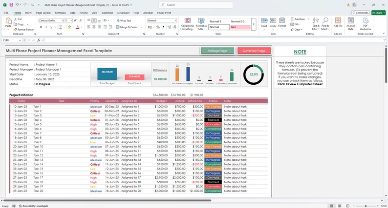 Multi Phase Project Planner Management Excel Template, Excel Project ...