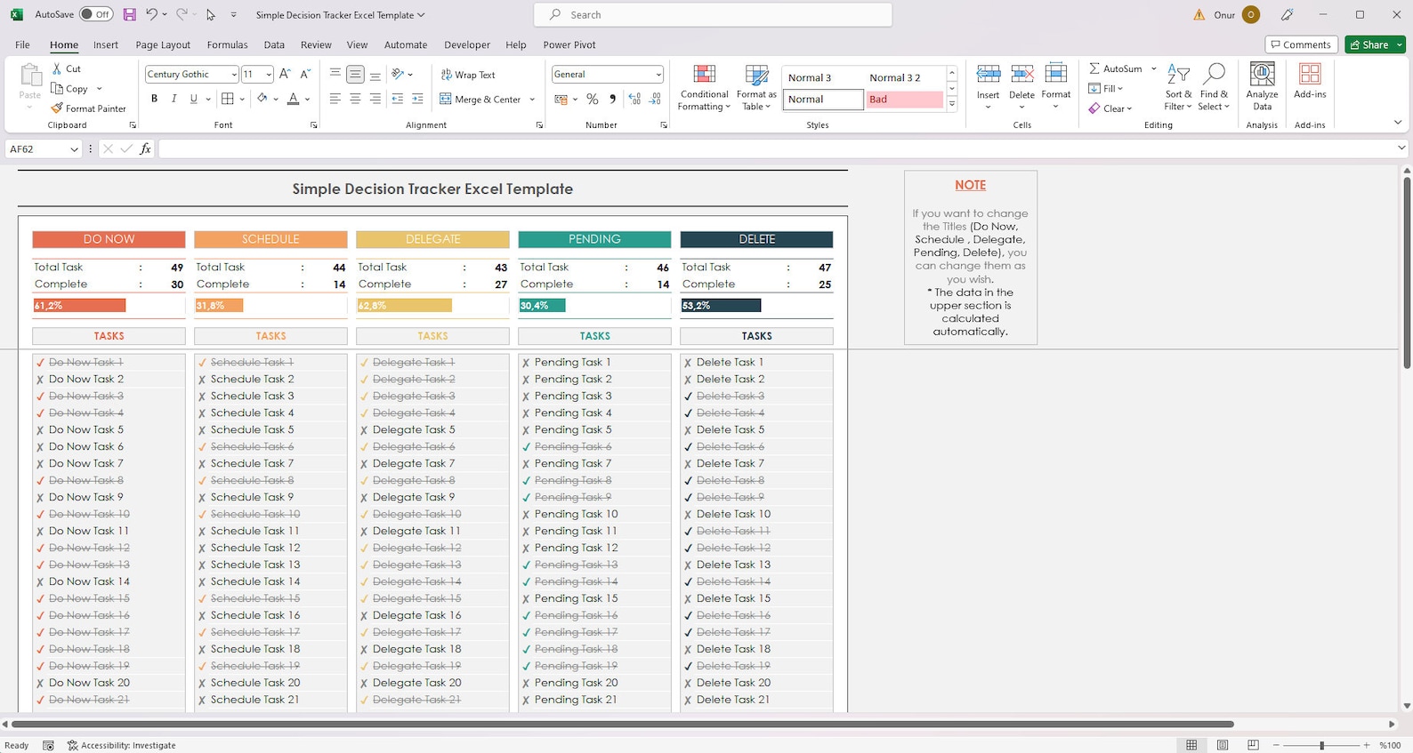 Simple Decision Tracker Excel Template, Task Priorty Tracker Excel ...