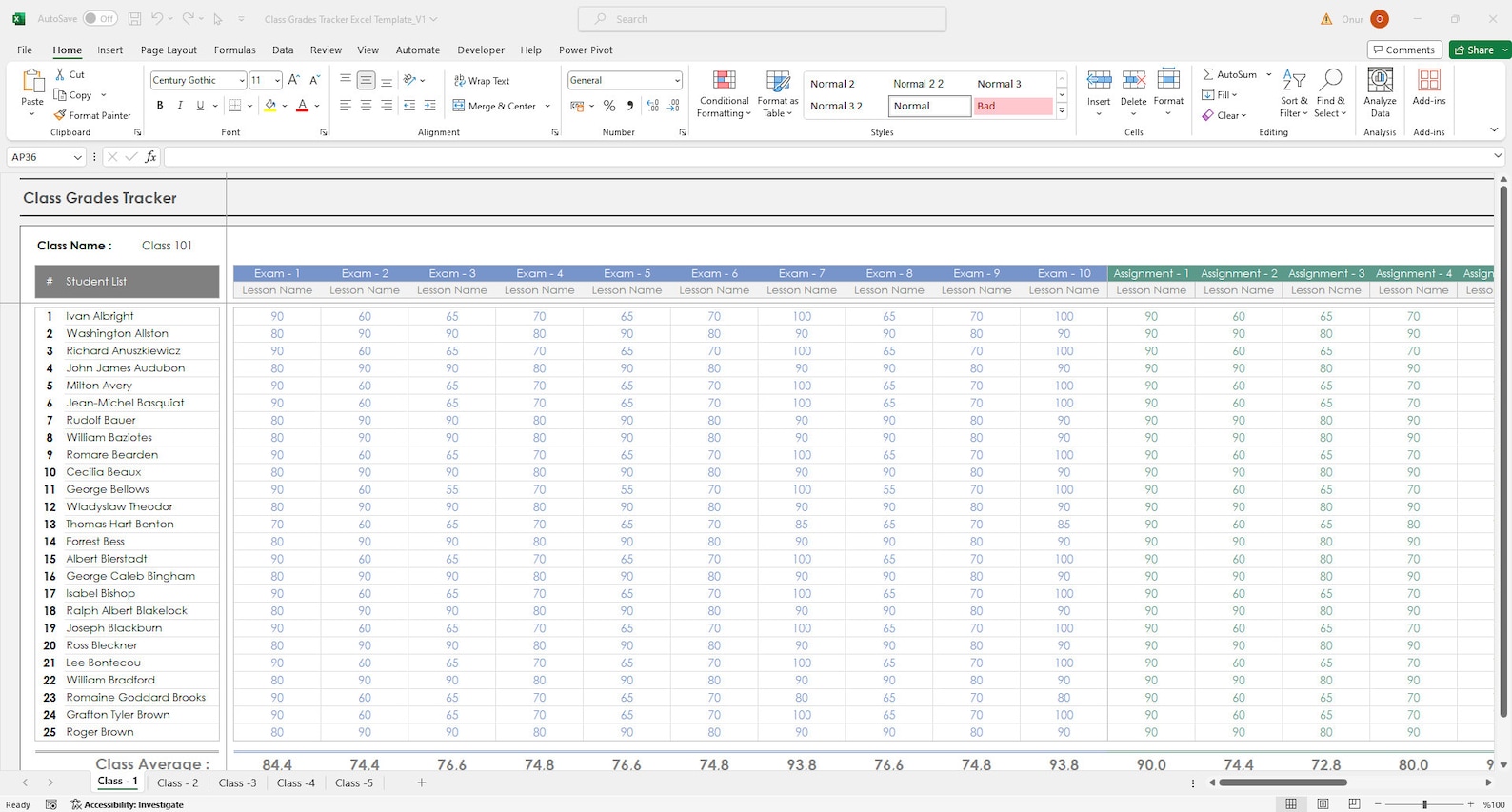 Class Grades Tracker Excel Template: Student Performance Planner - Etsy