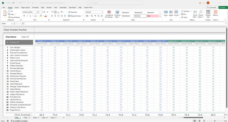 Class Grades Tracker Excel Template: Student Performance Planner - Etsy