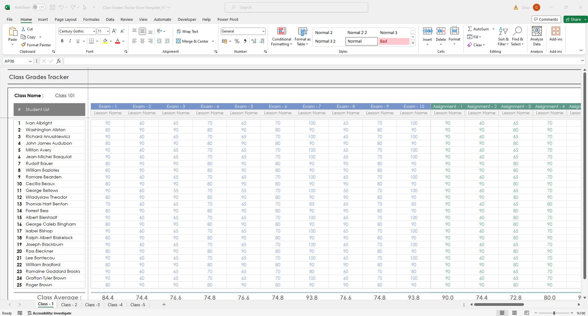 Class Grades Tracker Excel Template: Student Performance Planner - Etsy