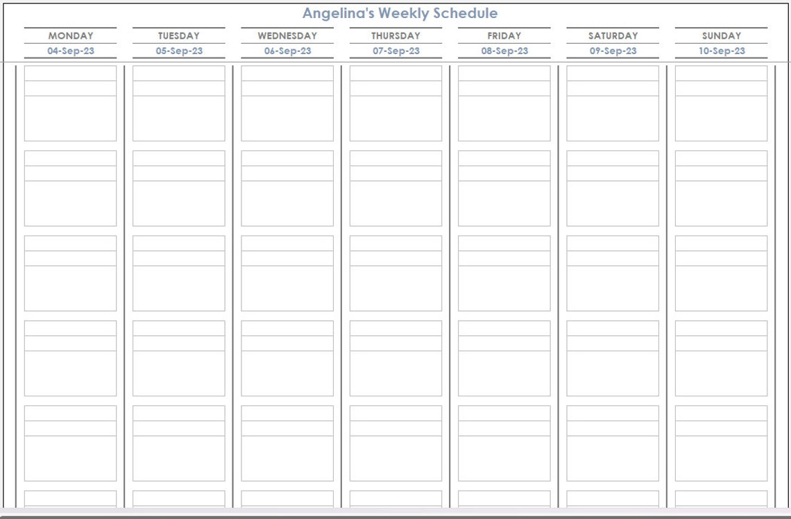 Weekly Schedule Excel Template, Weekly Personel Planner Excel Template ...