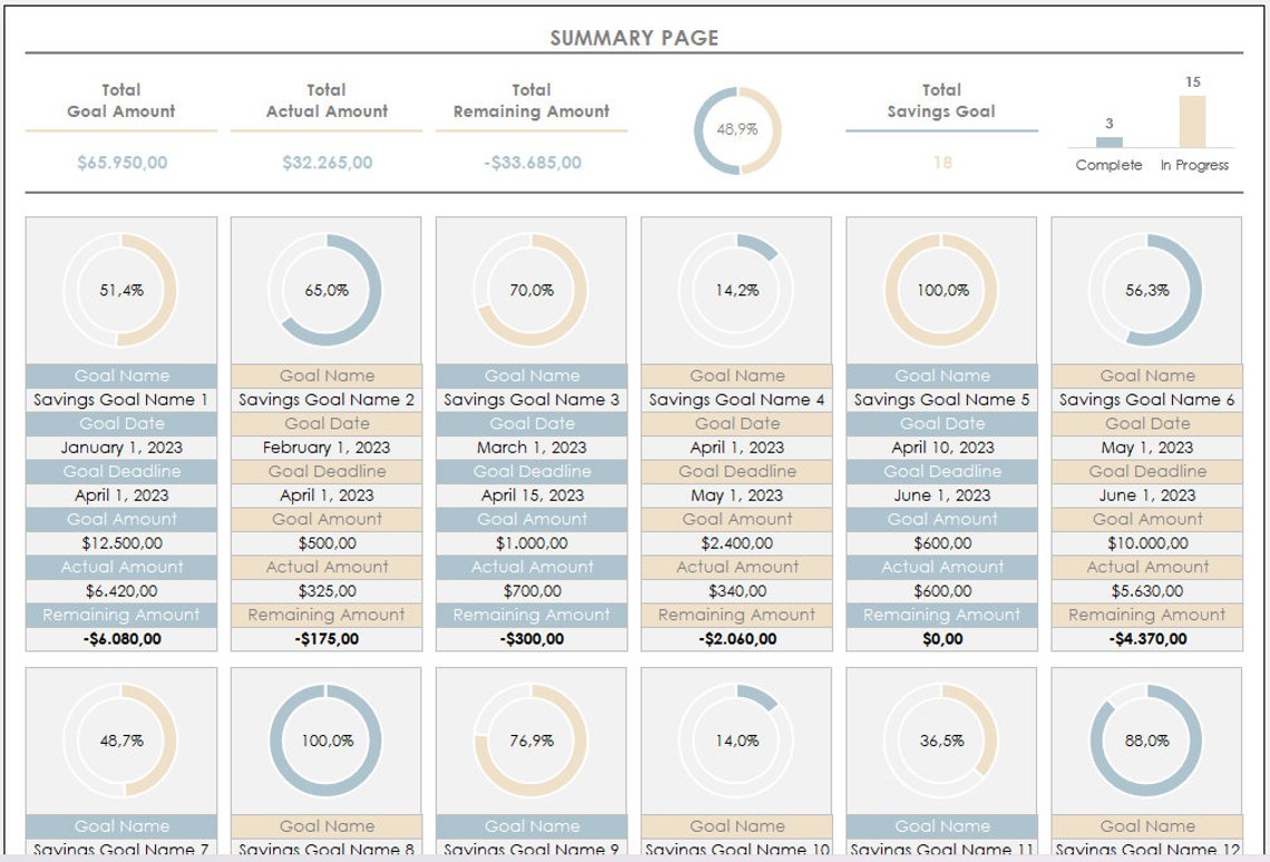 Money Savings Tracker Excel Template Money Goal Tracker Excel - Etsy