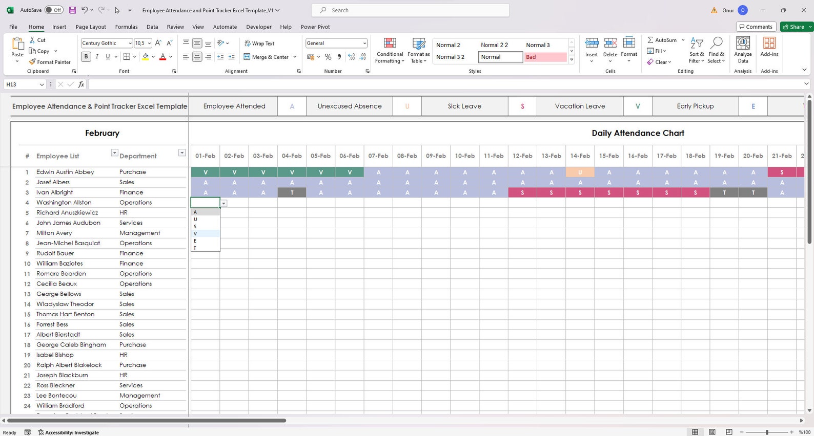 Employee Attendance Tracker: Point System Excel Template - Etsy