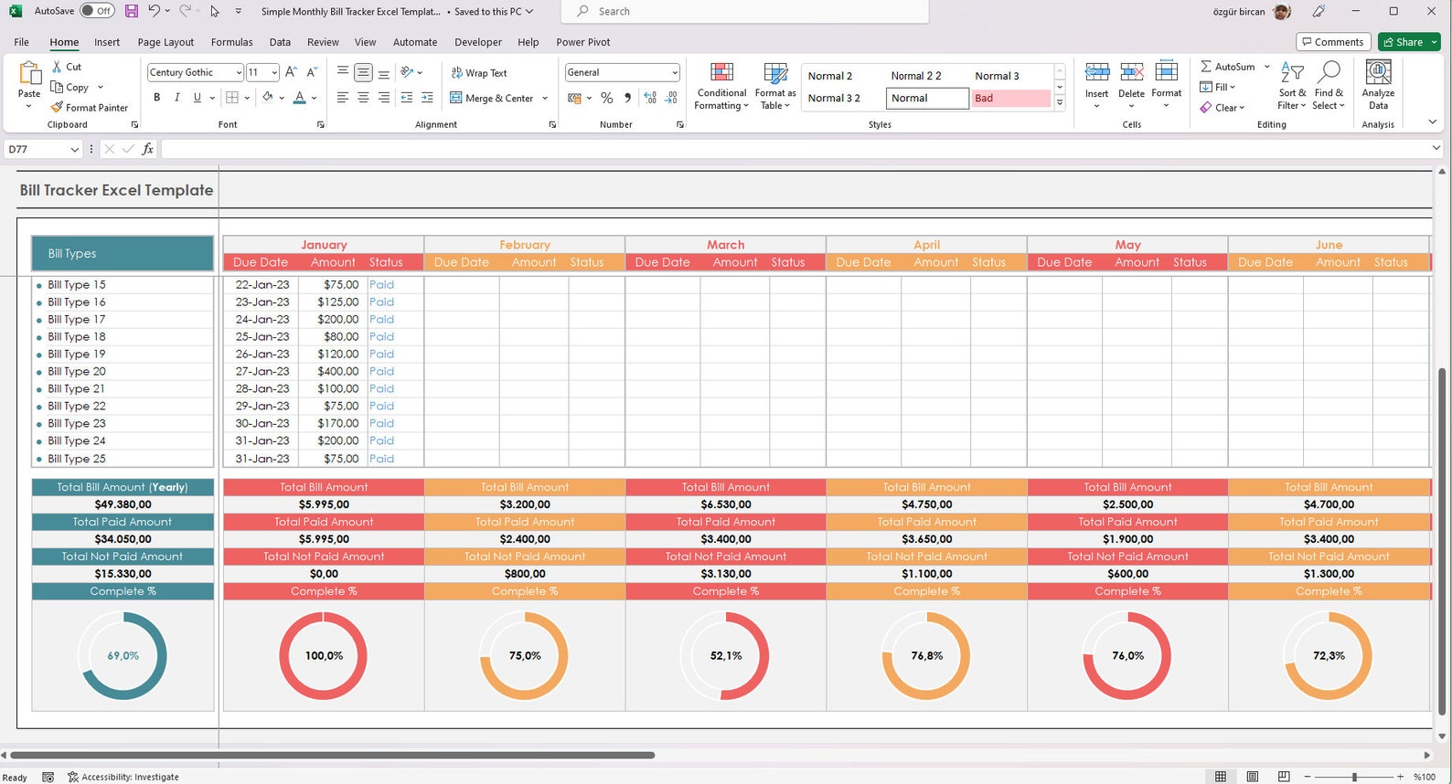 Monthly Bill Tracker Excel Template: 12-month Payment Tracker - Etsy