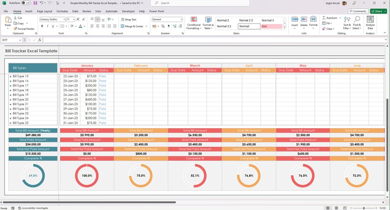 Monthly Bill Tracker Excel Template: 12-month Payment Tracker - Etsy