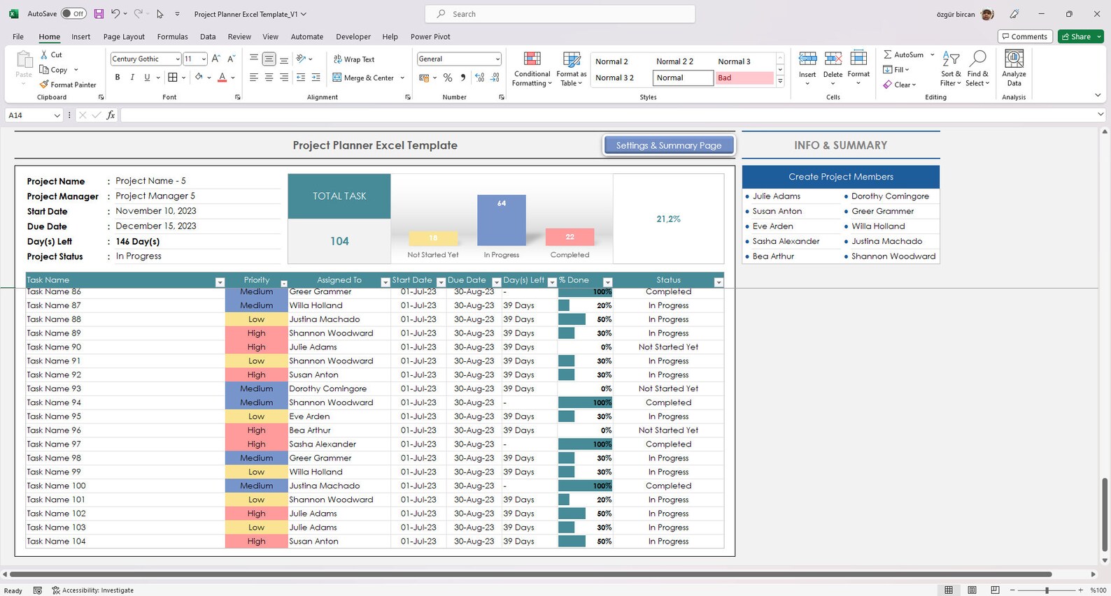 Project Planner Excel Template, Project Task Planner Excel Template ...