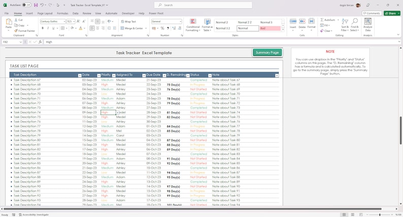 Task Tracker Excel Template, Task List Planner Excel Template, Excel ...