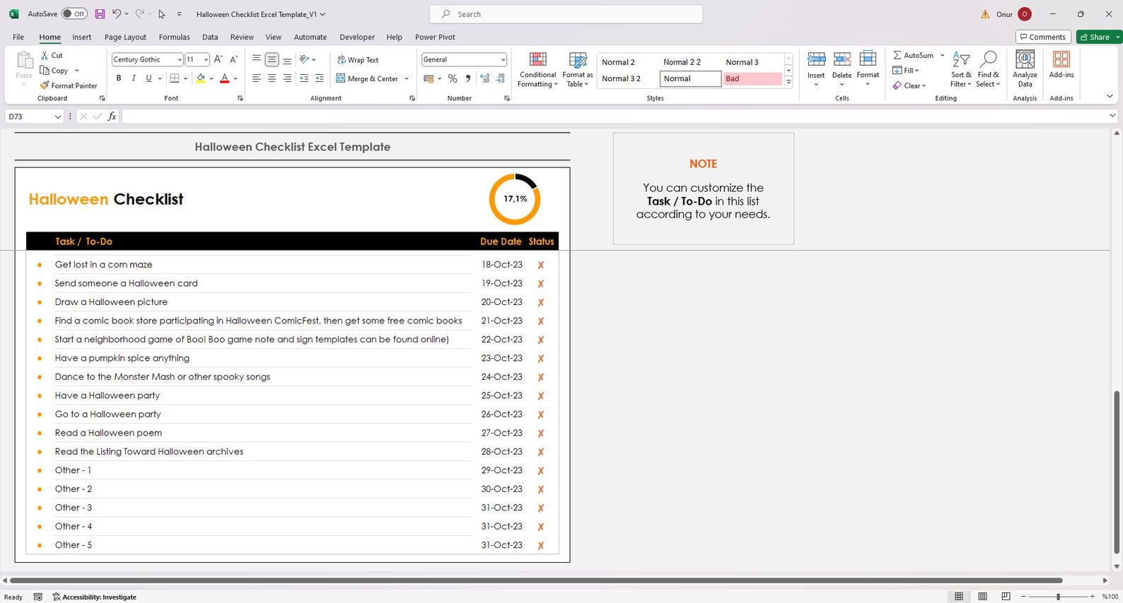 Halloween Checklist Excel Template, Halloween To-do List Excel Template ...