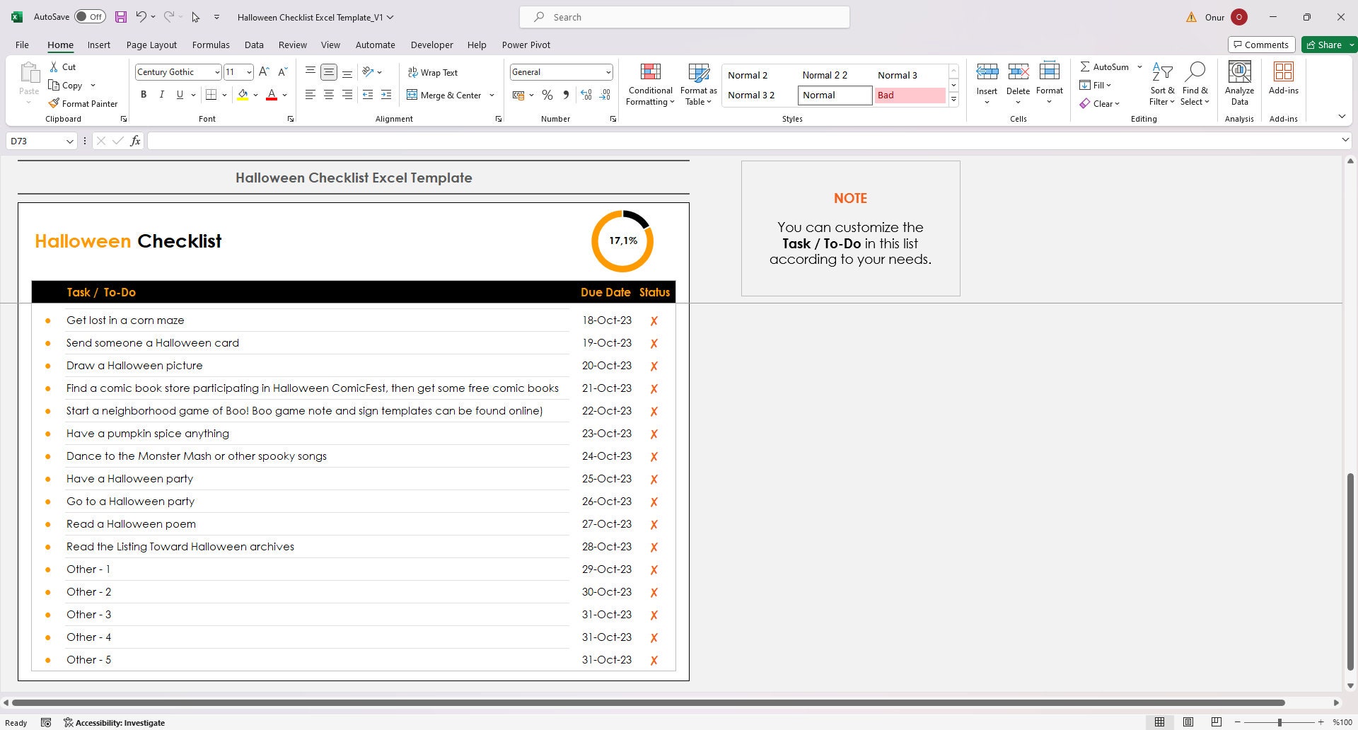 Halloween Checklist Excel Template, Halloween To-do List Excel Template ...