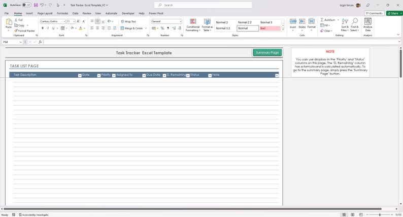 Task Tracker Excel Template, Task List Planner Excel Template, Excel ...