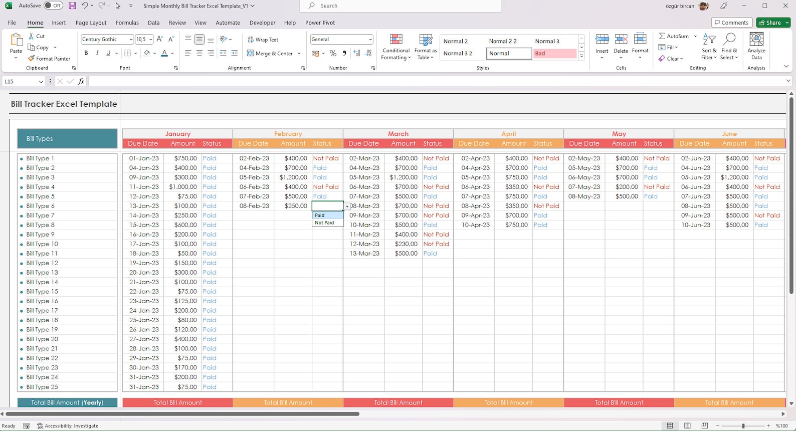 Monthly Bill Tracker Excel Template: 12-month Payment Tracker - Etsy