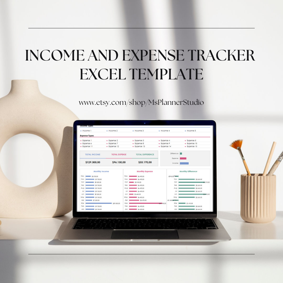 Income and Expense Tracker Excel Template, Business Bookkeeping Excel ...