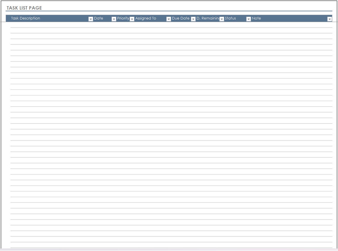 Task Tracker Excel Template Task List Planner Excel Template - Etsy