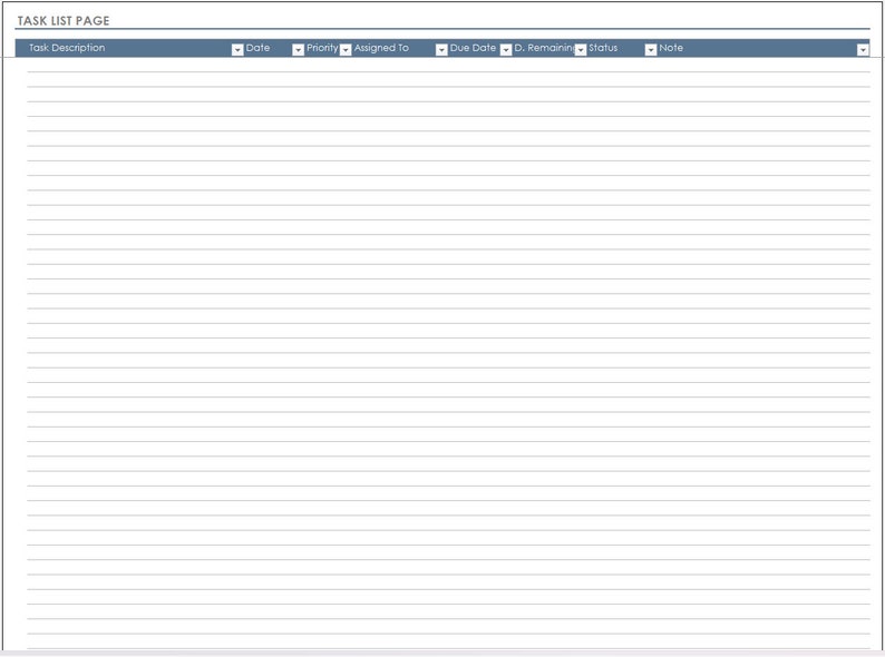 Task Tracker Excel Template Task List Planner Excel Template - Etsy