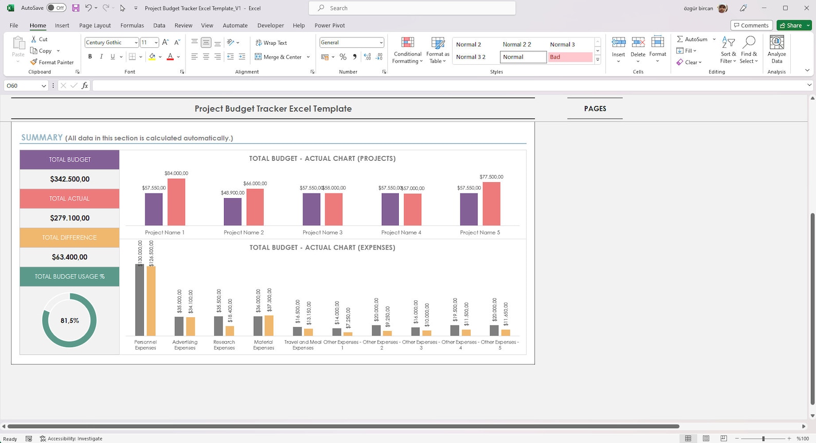 Project Budget Tracker Excel Template: Expense Management (digital ...