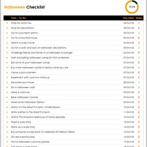 Halloween Checklist Excel Template, Halloween To-do List Excel Template ...