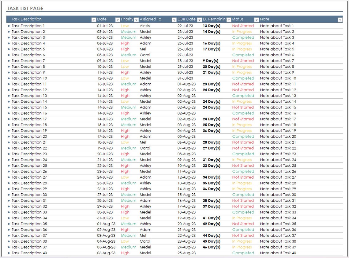 Task Tracker Excel Template, Task List Planner Excel Template, Excel ...