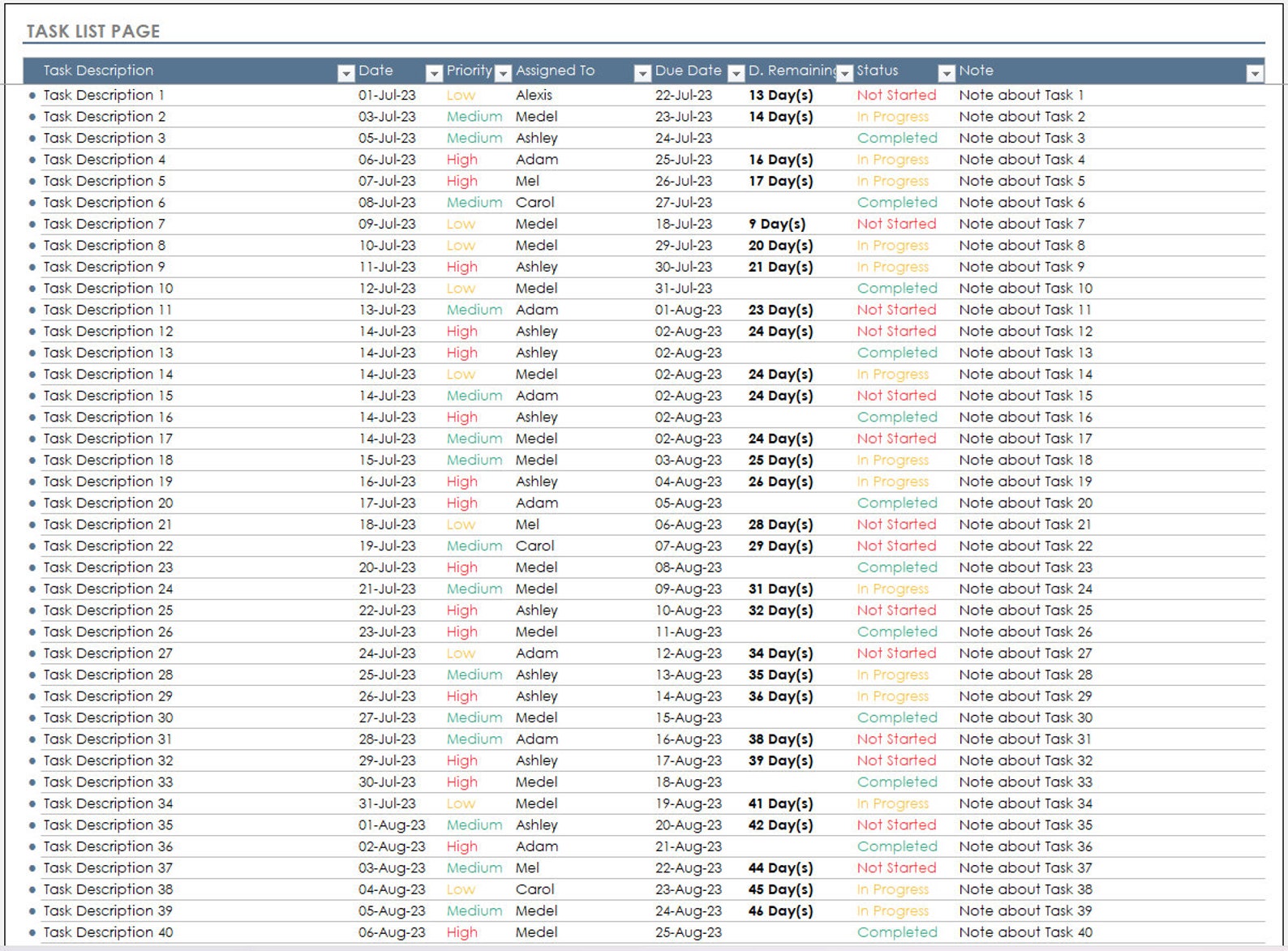 Task Tracker Excel Template, Task List Planner Excel Template, Excel ...