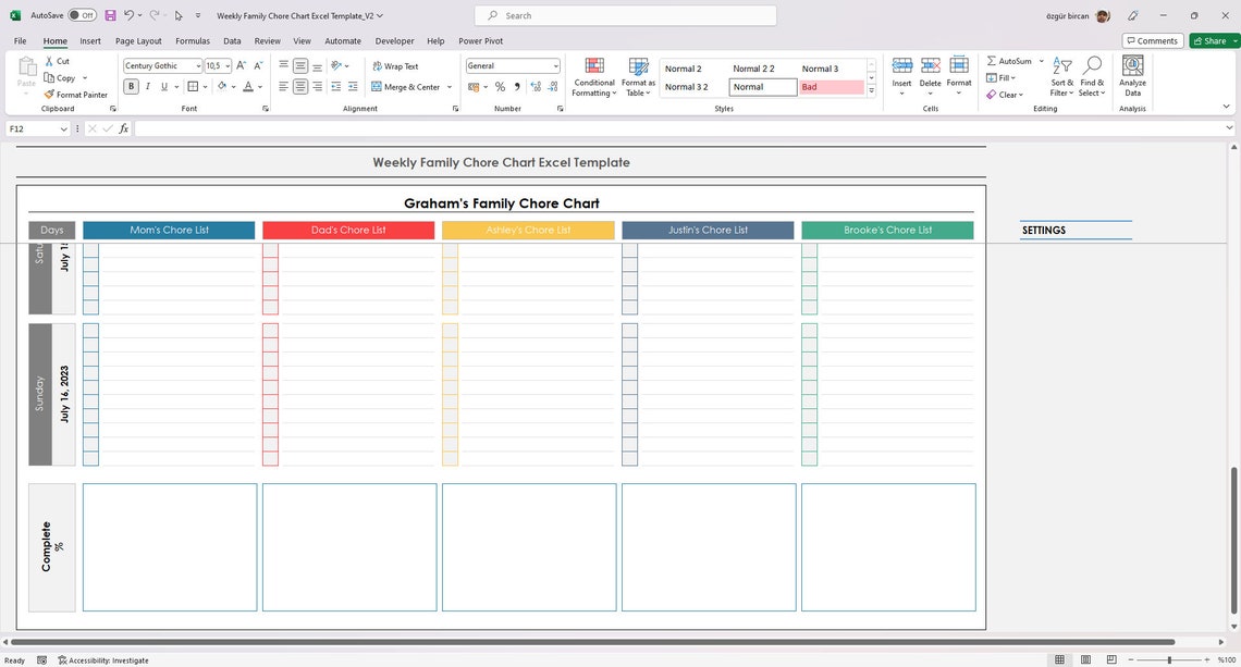Weekly Family Chore Chart Excel Template, Weekly Family To-do List ...