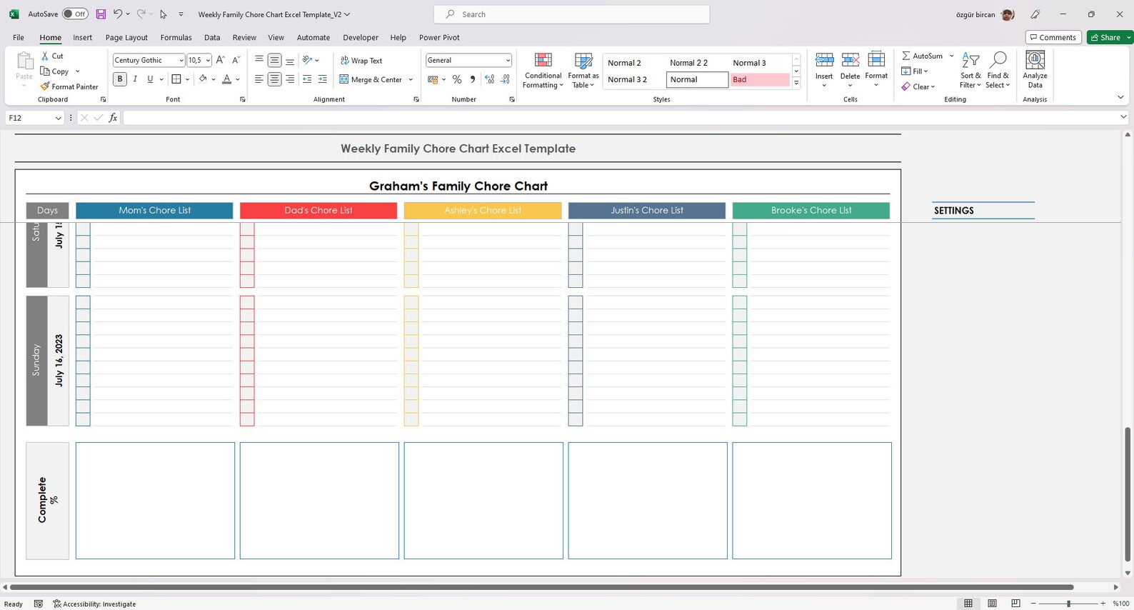 Weekly Family Chore Chart Excel Template, Weekly Family To-do List ...