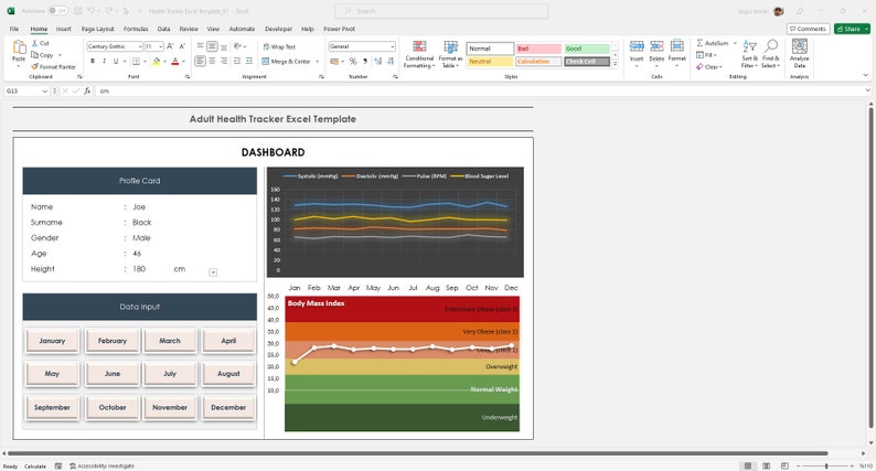 Monthly Health Tracker Excel Template: Editable Health Record (digital ...