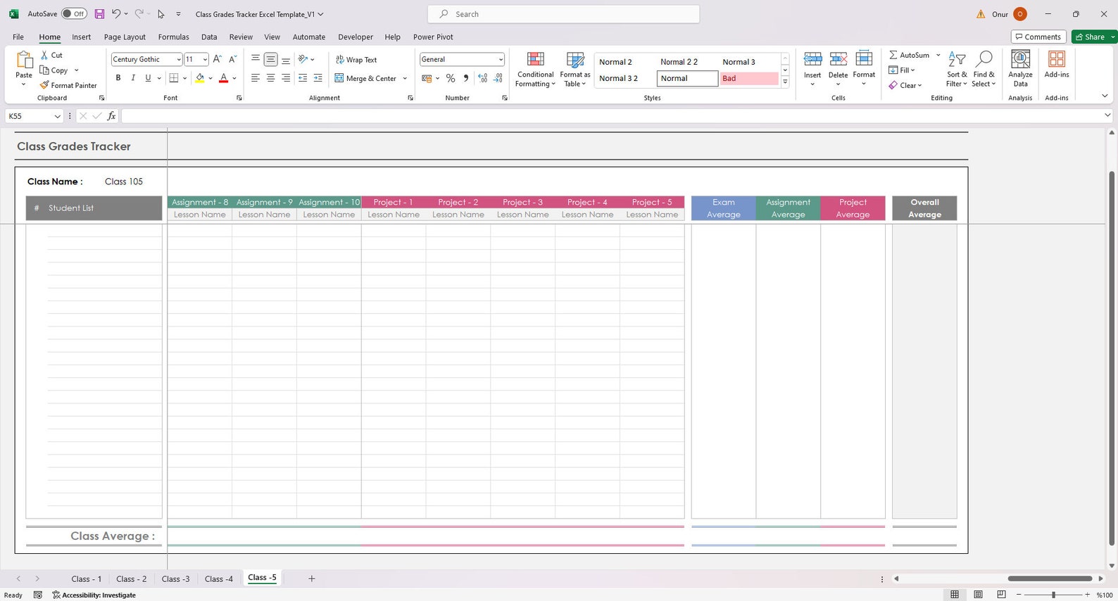 Class Grades Tracker Excel Template: Student Performance Planner - Etsy