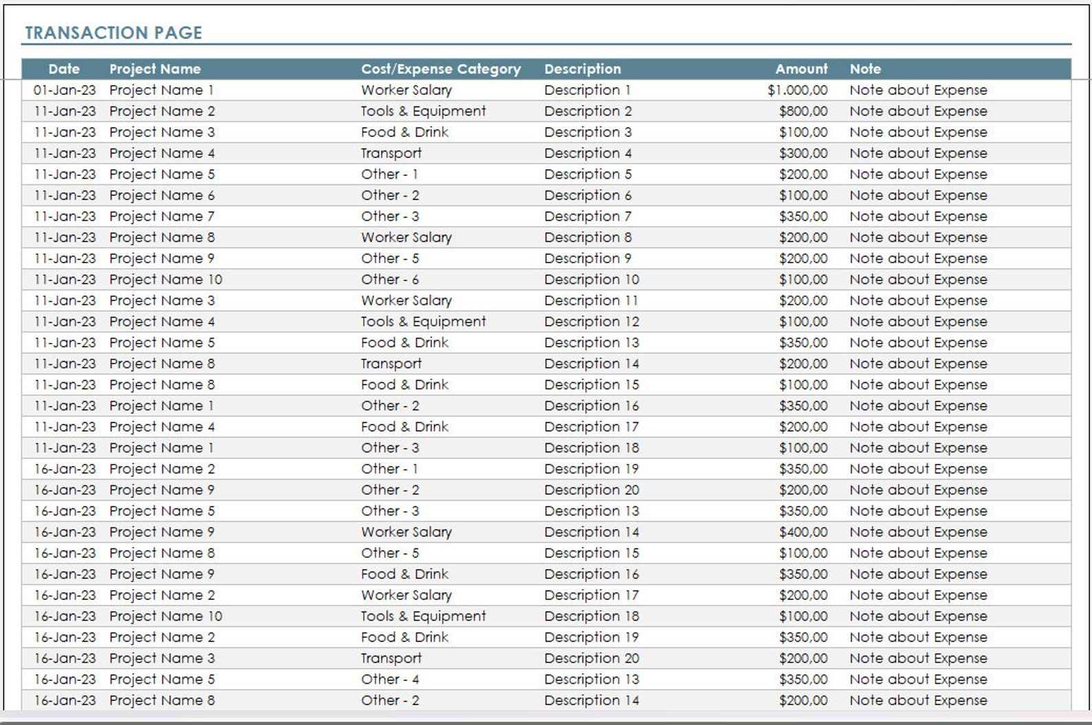 Project Cost Tracker Excel Template: Expense & Budget Management - Etsy